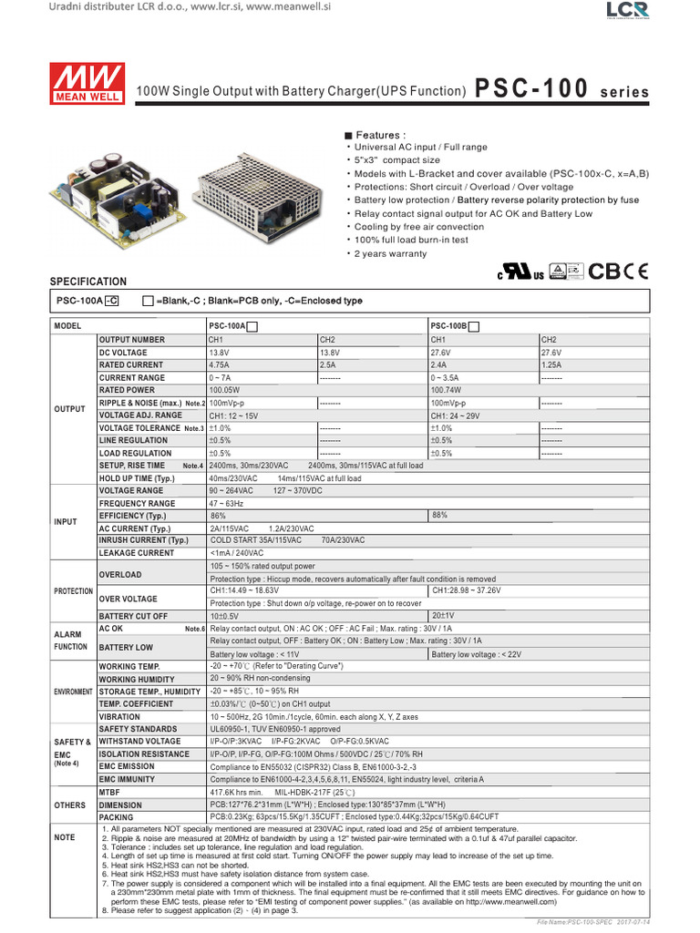 PSC-100-spec | PDF | Power Electronics | Electrical Components