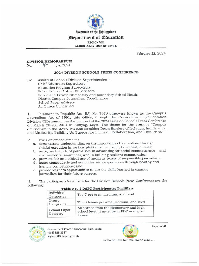 2024 DSPC Guidelines DM No. 137 S. 2024 | PDF