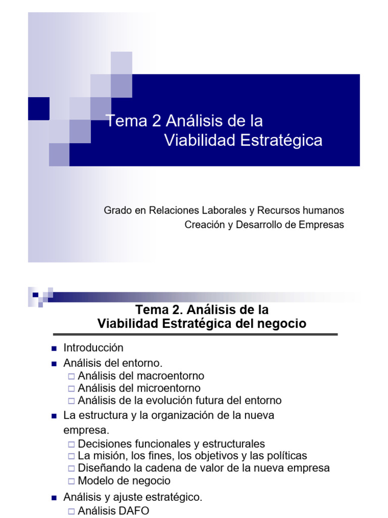 Teoría Tema 2. Viabilidad Estratégica | PDF | Business | Análisis FODA