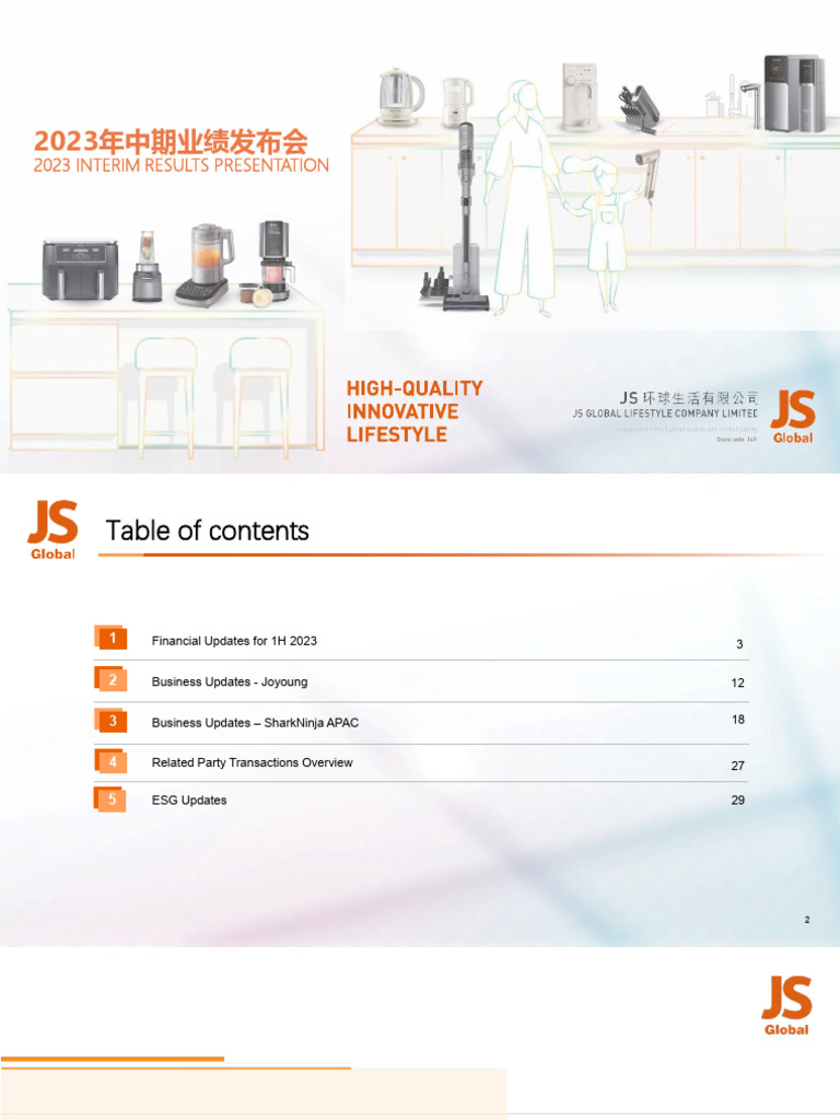 JS Global Lifestyle Company Limited Q2 2023 Earnings Call Sep 01 2023 | PDF | Dividend | Revenue