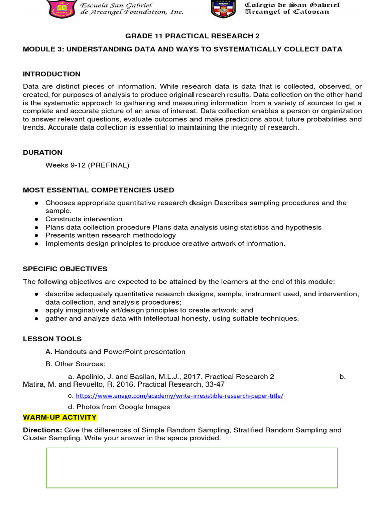 Module 3 Practical Research 2 | PDF | Sampling (Statistics) | Survey Methodology