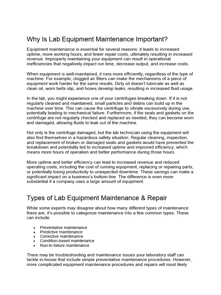 Why Is Lab Equipment Maintenance Important | PDF