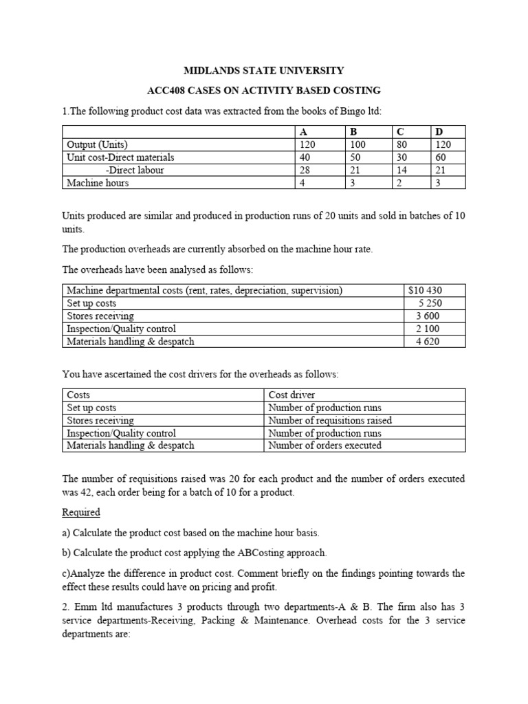 Acc408 Cases On Activity Based Costing | PDF | Cost | Management Accounting