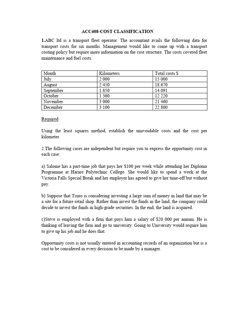 Transport Cost Analysis & Opportunity Cost | PDF