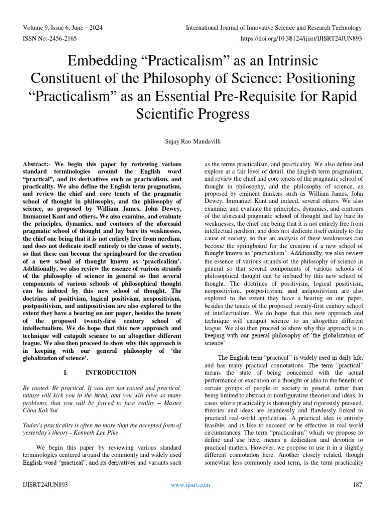 Embedding "Practicalism" As An Intrinsic Constituent of The Philosophy of Science: Positioning ...