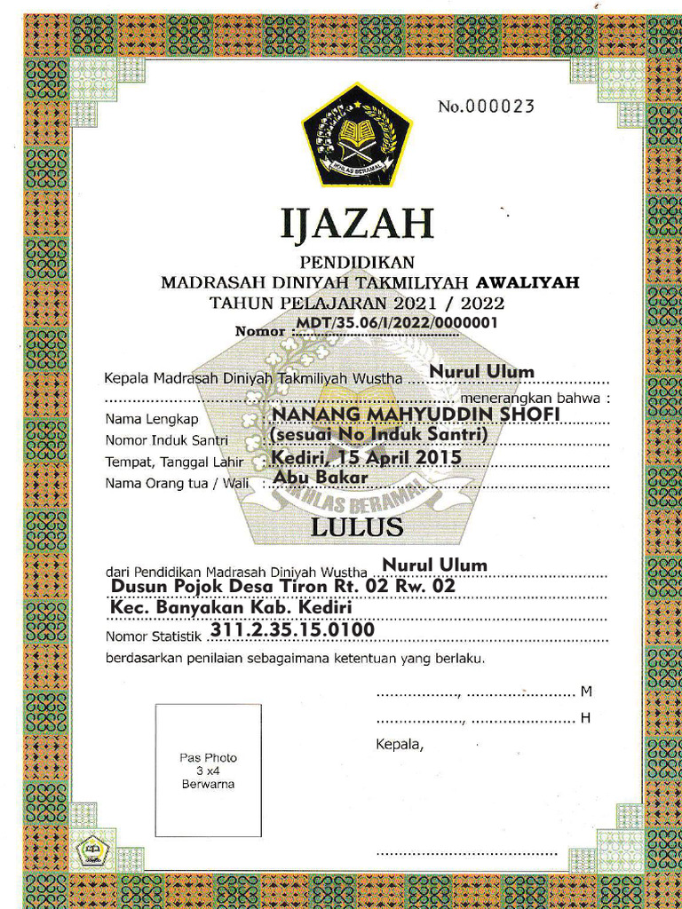 Contoh Penomoran & Penulisan Ijazah | PDF