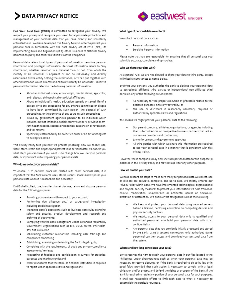 EWRB Data Privacy Notice | PDF | Privacy | Privacy Policy