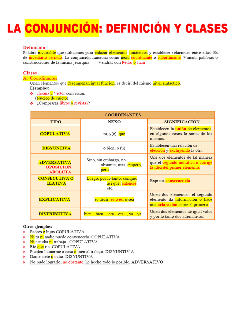 Las Conjunciones - Clases | PDF | Sintaxis | Mecánica del lenguaje