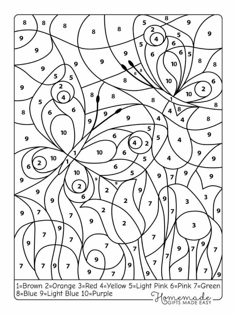 Color by Number Printable Butterflies Flowers | PDF