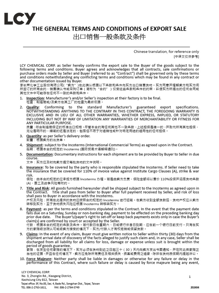 Export Sales | Download Free PDF | Contractual Term | Private Law