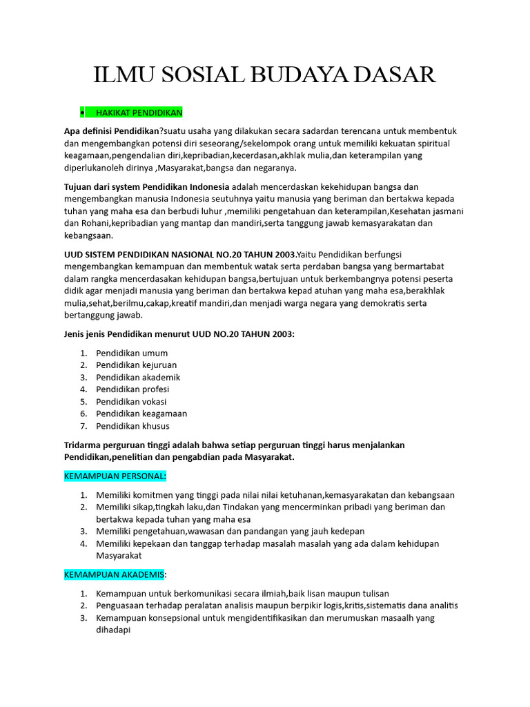 Ilmu Sosial Budaya Dasar | PDF