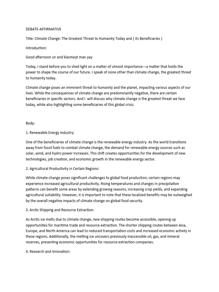 Debate Affirmat Wps Office | PDF | Climate Change | Climate Change Mitigation