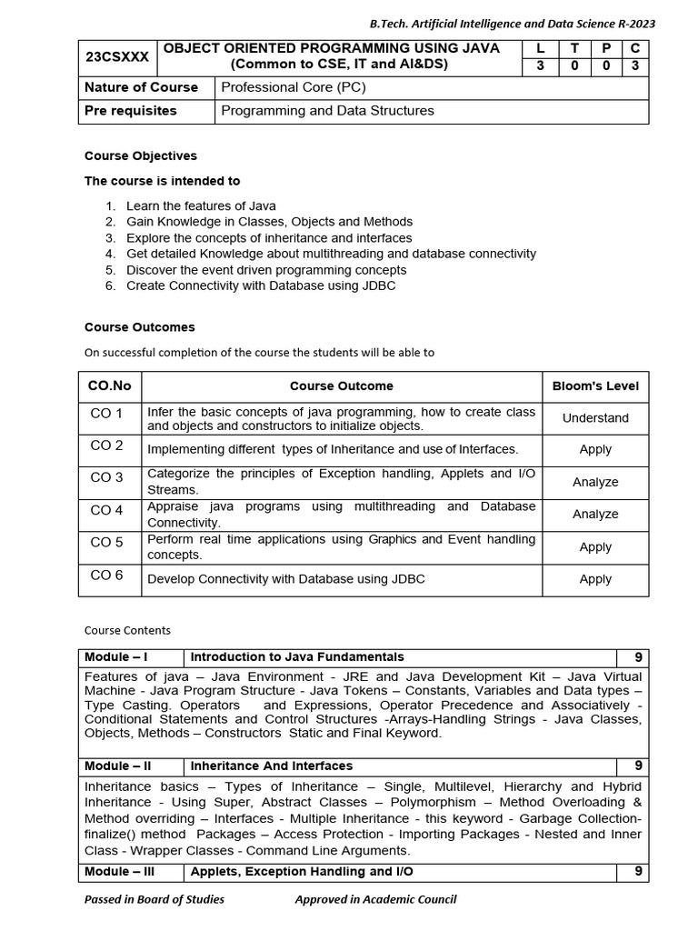 Oops Final Syllabus Pdf Method Computer Programming Java Programming Language 
