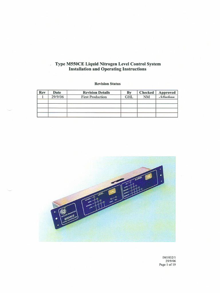 M550CE Liquid Nitrogen Level Control System | PDF