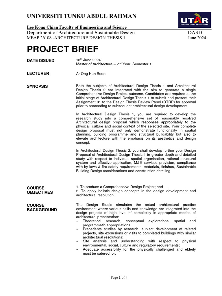 2a MEAP26108 Project Brief-June2024 | PDF | Design | Thesis