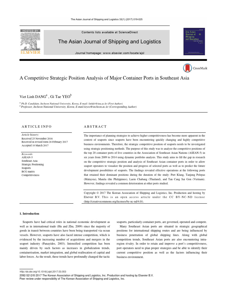 A Competitive Strategic Position Analysis of Major Container Ports in Southeast Asia | PDF ...