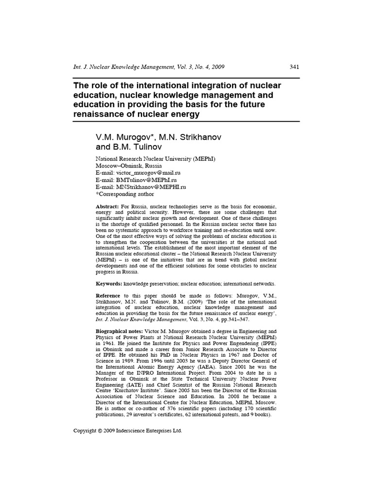 [International Journal of Nuclear Knowledge Management vol. 3 iss. 4 ...