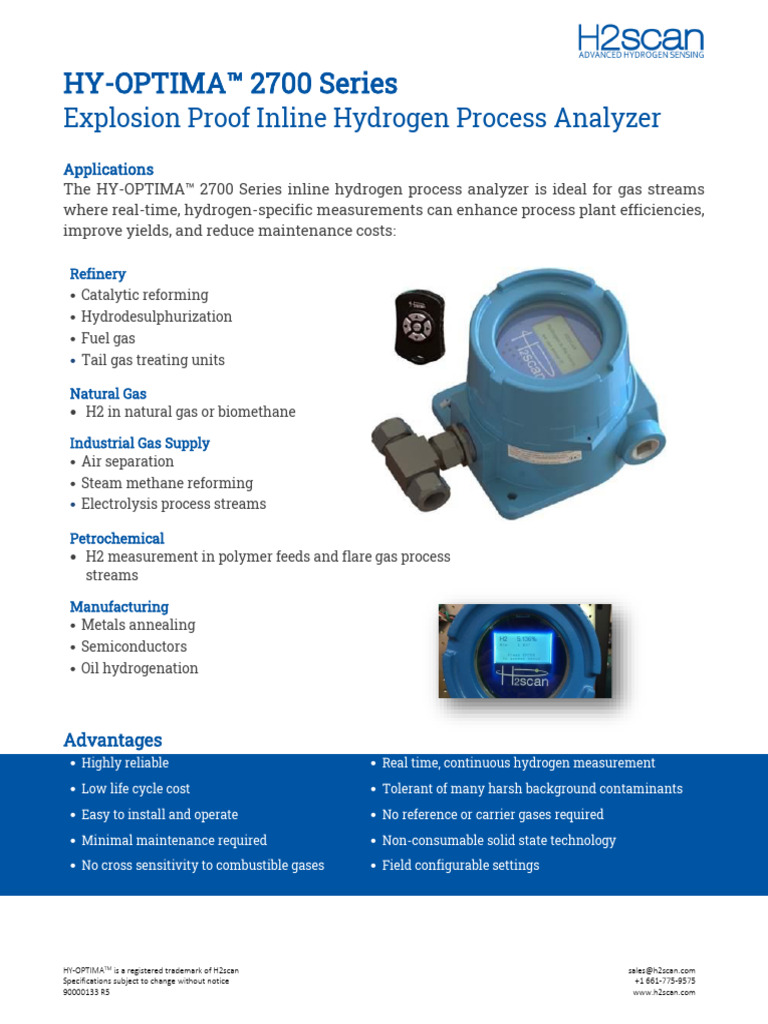 r5 Hy Optima 2700 Technical Data Sheet | PDF | Gases | Hydrogen