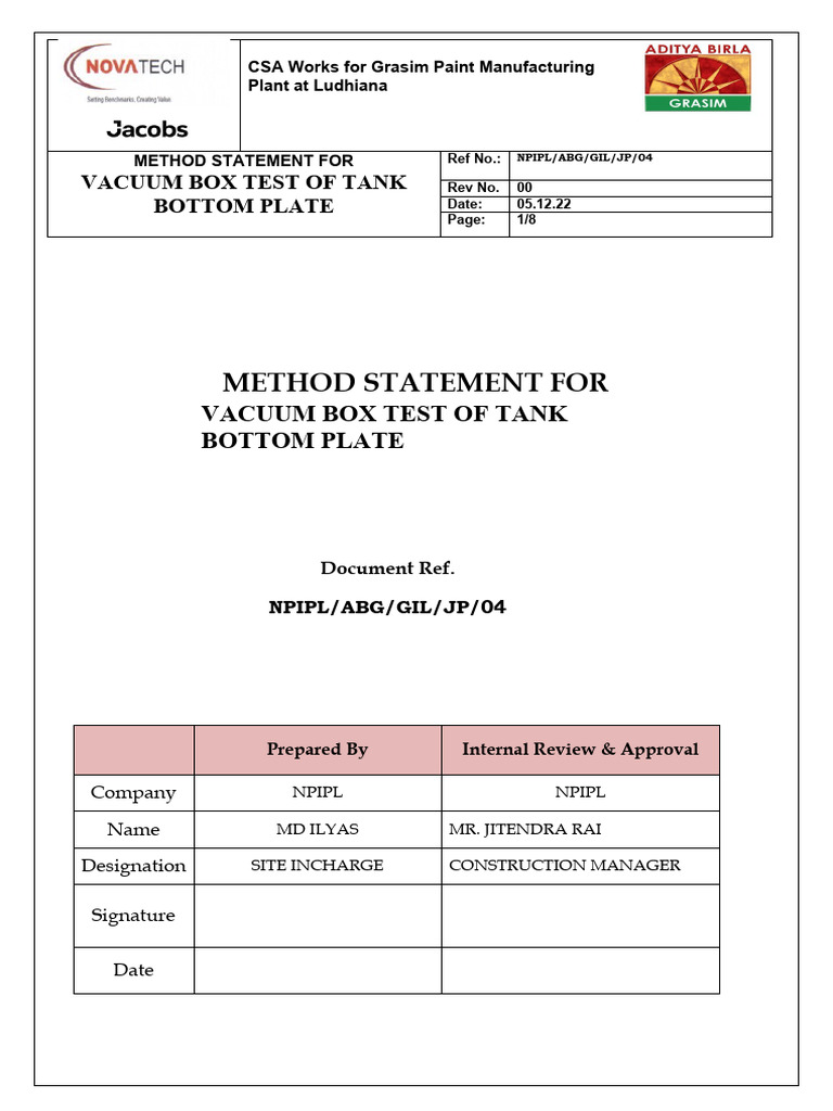Vacuum Box Test Method for Tank Plates | PDF | Leak | Welding