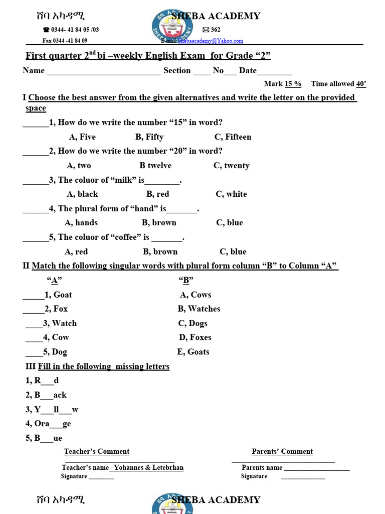 English Grade 2 | PDF | Syntax | Linguistic Typology