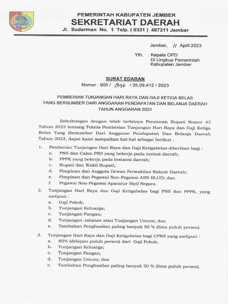 Surat Edaran Pemberian THR DN Gaji 13 - 0001 | PDF