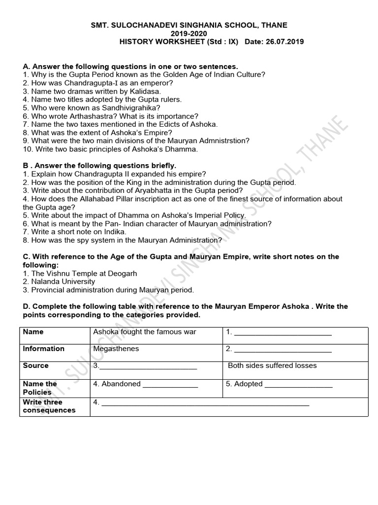 Gupta and Mauryan Empire History Worksheet | PDF | Ashoka | South Asia