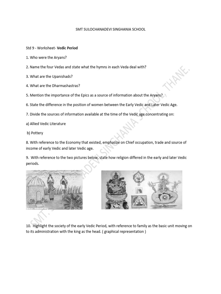Vedic Period Worksheet for Std 9 Students | PDF