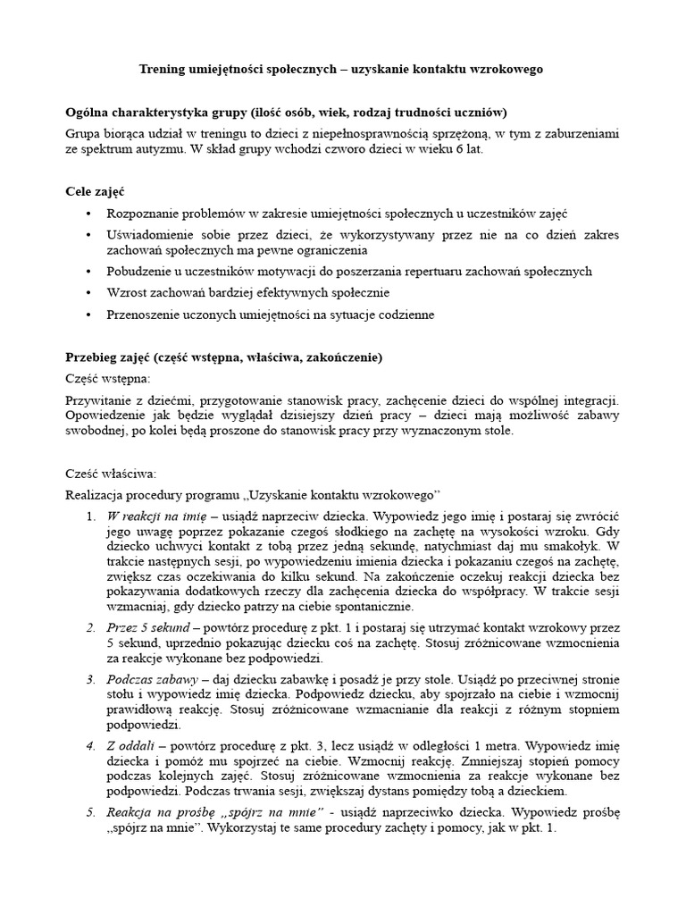 Jakub Fyda - TUS Scenariusz Zajęć | PDF