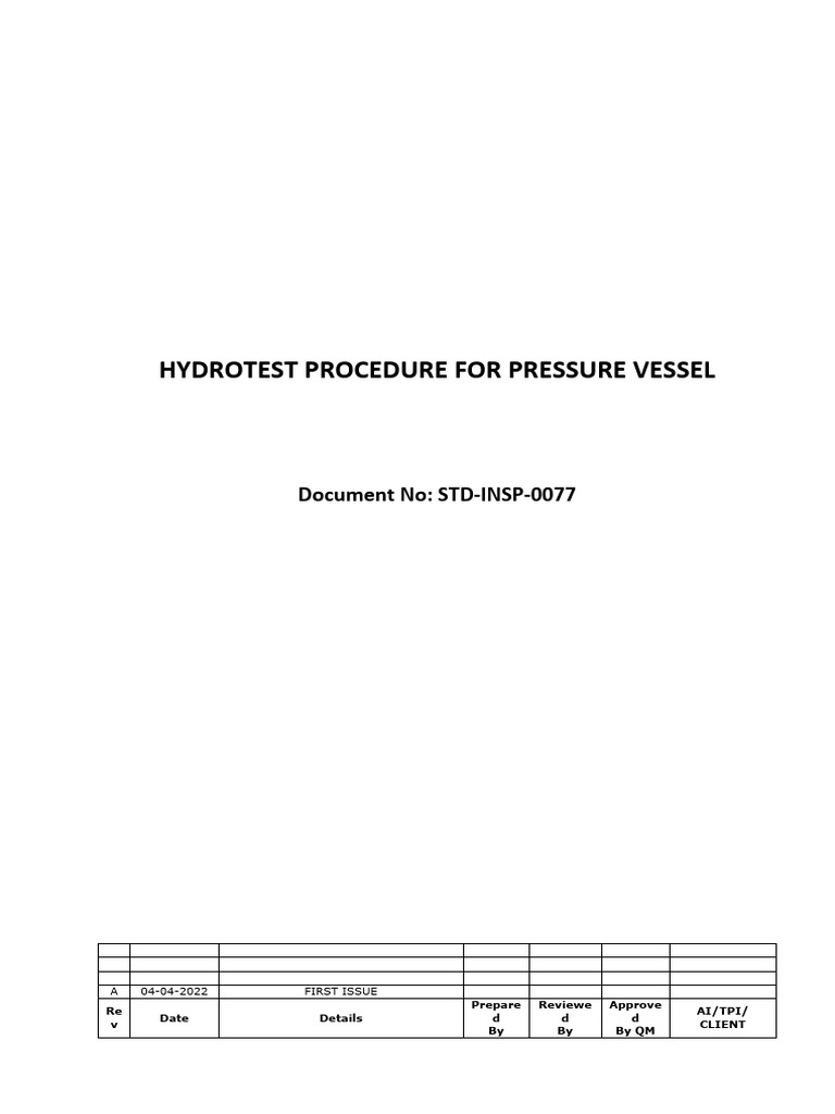 STD-InSP-0077 (Hydrotest Procedure For Pressure Vessel) | PDF ...