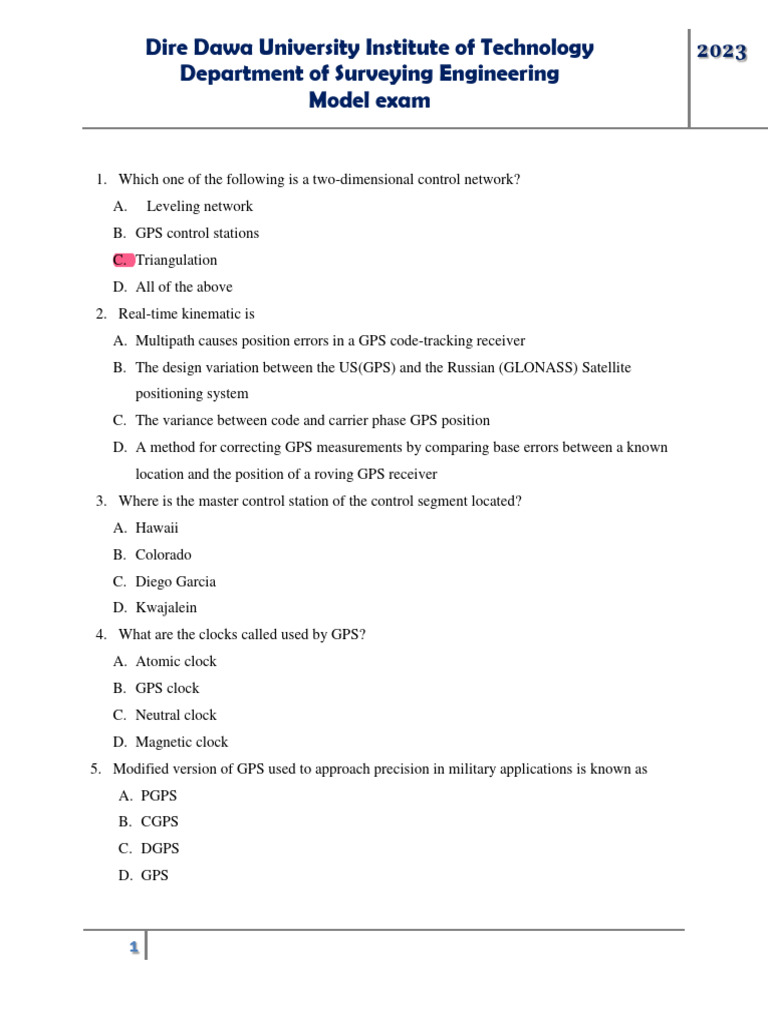 Surveying Model Exam Ddu | PDF | Surveying | Map