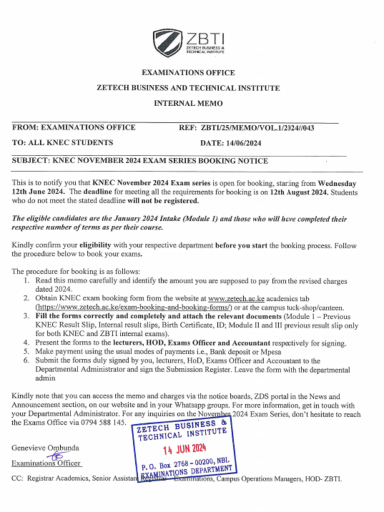 Updated Memo For November 2024 Exams Booking Notice | PDF