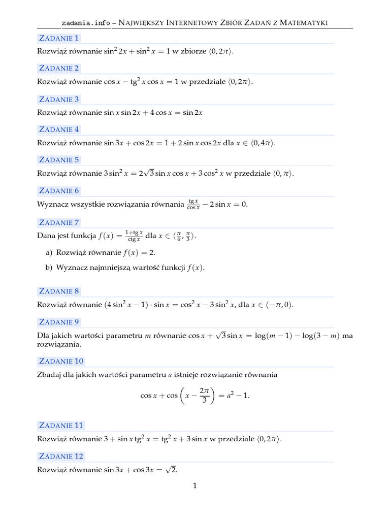 Trygonometria Rozszerzenie Zadania 2 | PDF