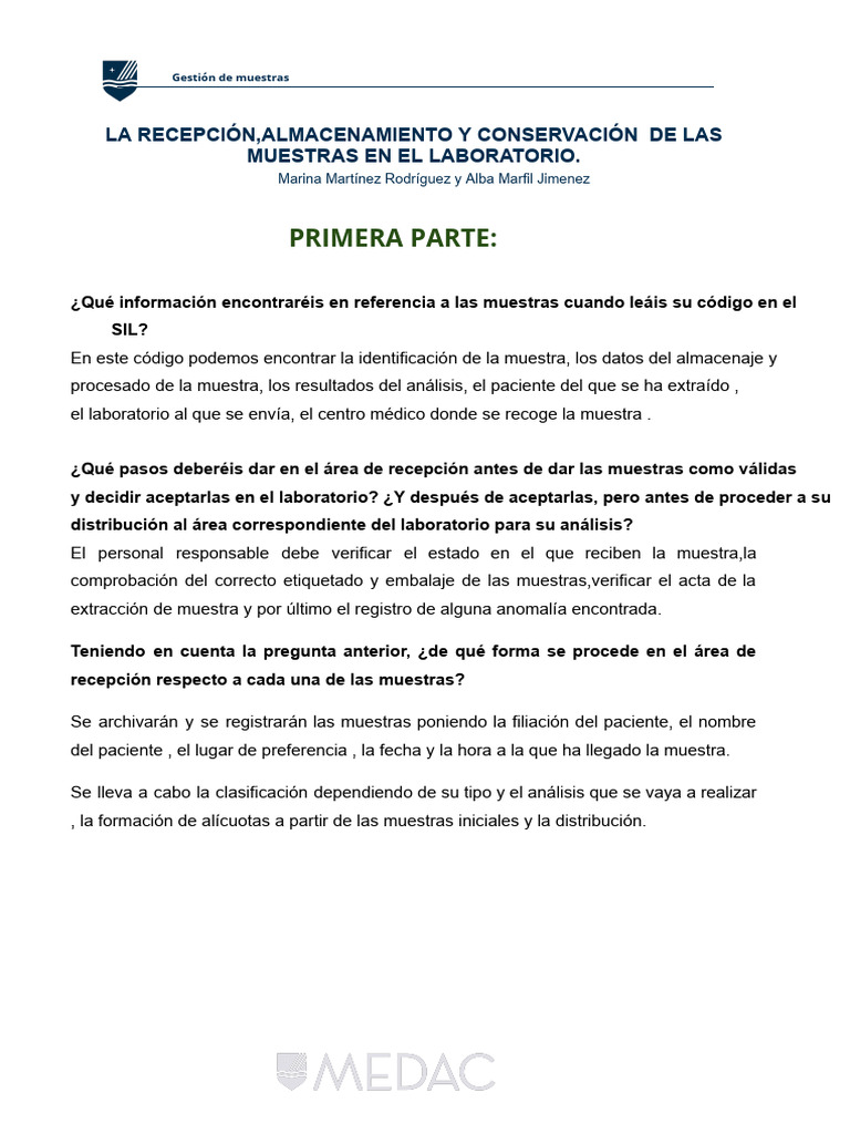 La Recepción,Almacenamiento y Conservación de Las Muestras en El ...