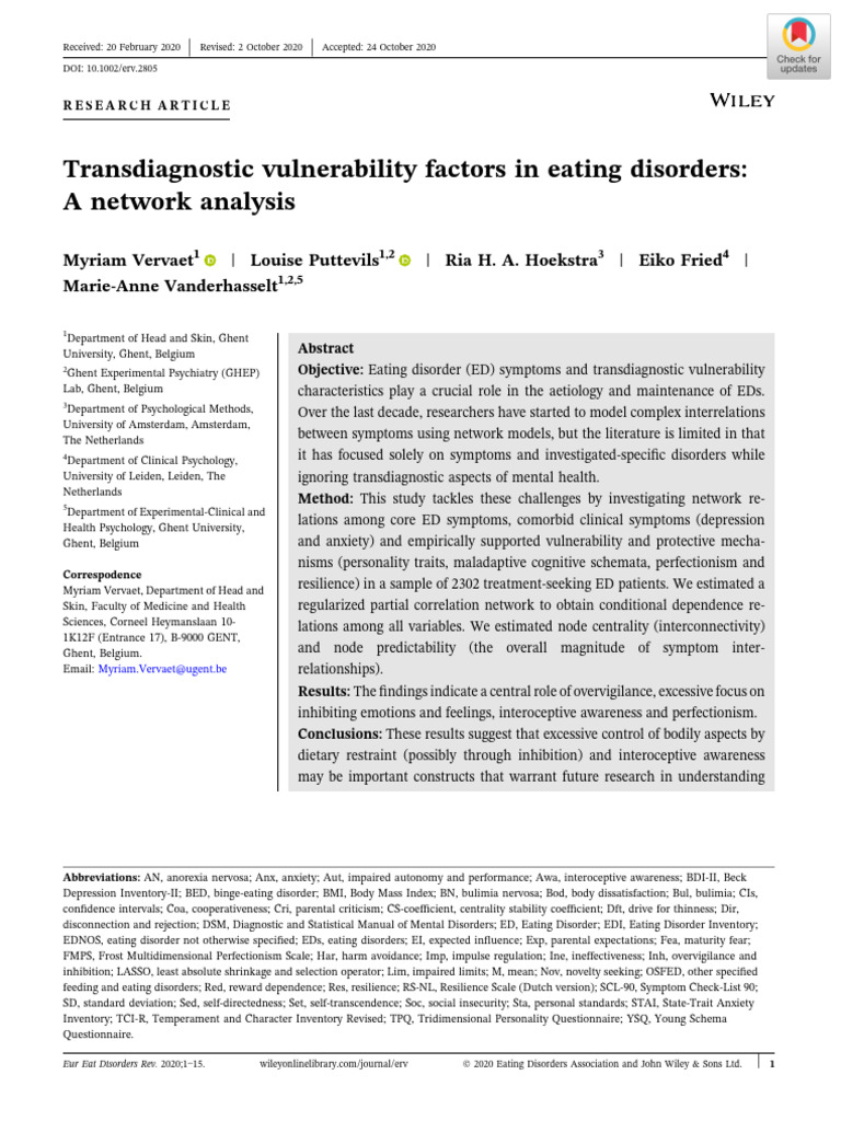 Transdiagnostic Vulnerability Factors in Eating Disorders | PDF ...
