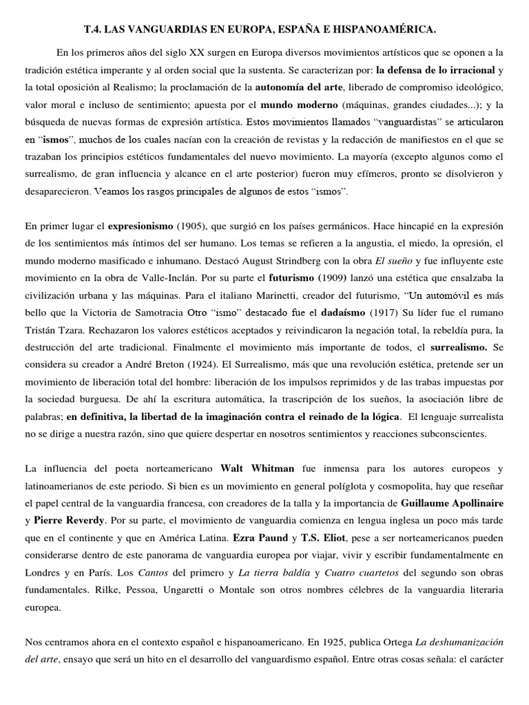 Tema 4 (nuevo) Vanguardias | PDF | Vanguardia | Surrealismo