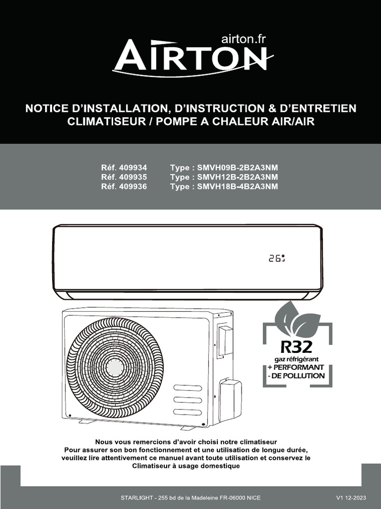 Clim Chauffage Air-Air AIRTON - MANUAL - V1 - 20231208 | PDF