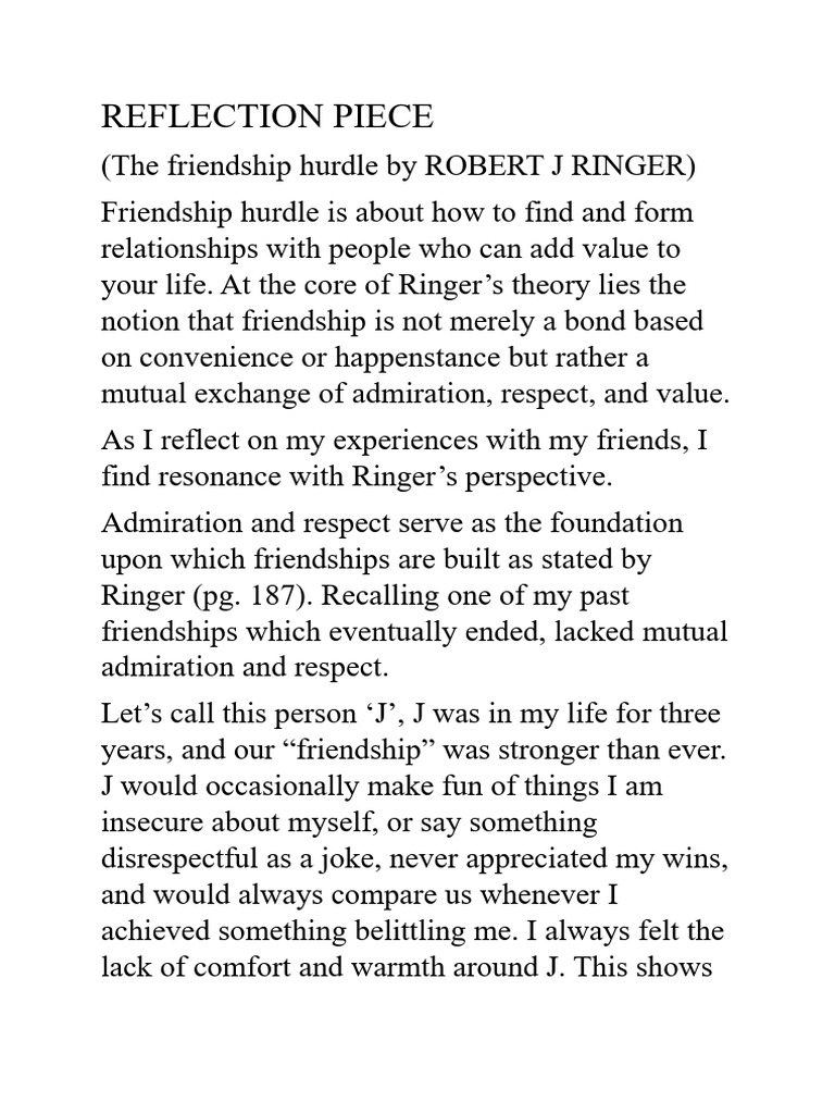 Reflection Piece | PDF | Friendship | Social Psychology
