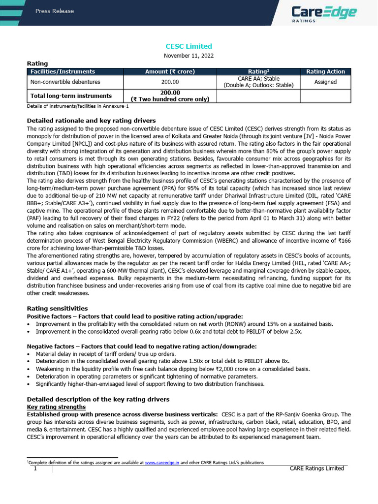 CESC Limited | PDF | Leverage (Finance) | Financial Capital