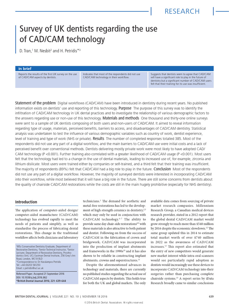 Survey Về Việc Sử Dụng Cadcam | PDF | Dentist