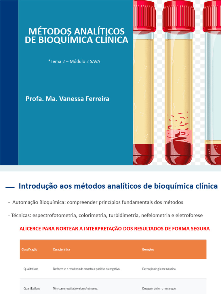 Aula 2 M TODOS ANAL TICOS DE BIOQU MICA CL NICA | PDF | Espectrofotometria | Eletroforese