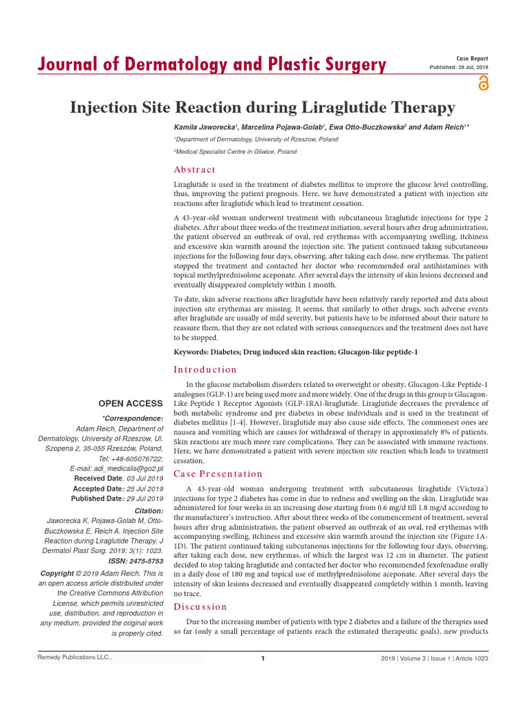 Injection Site Reaction During Liraglutide Therapy 4863 | PDF | Insulin ...