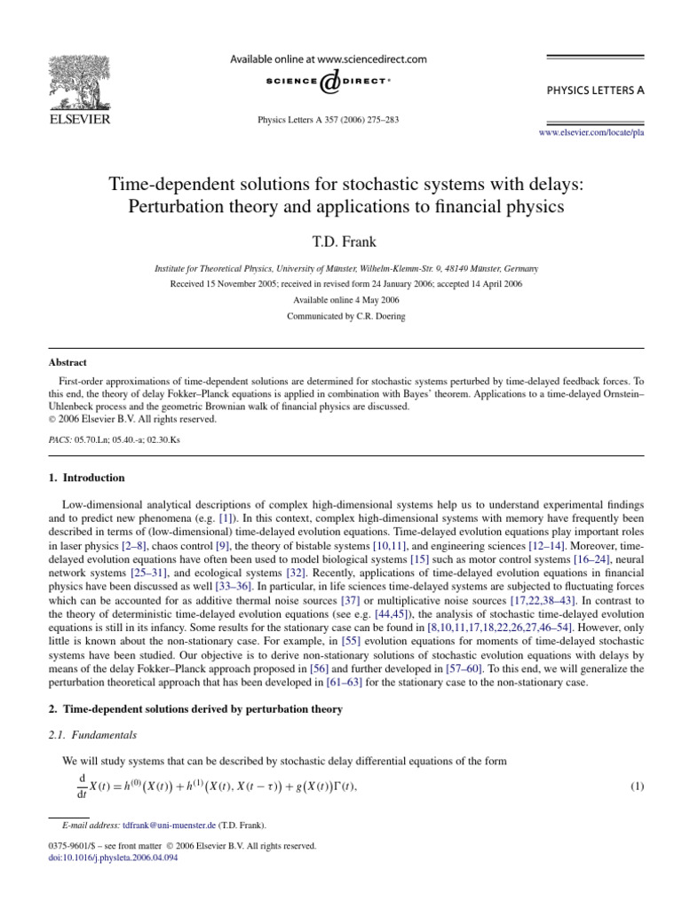 Time-Dependent Solutions For Stochastic Systems With Delays ...
