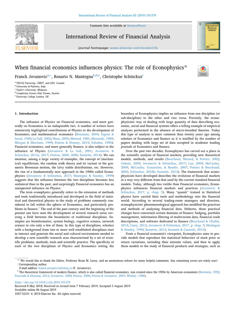 When Financial Economics Influences Physics The Role of Econophysics ...