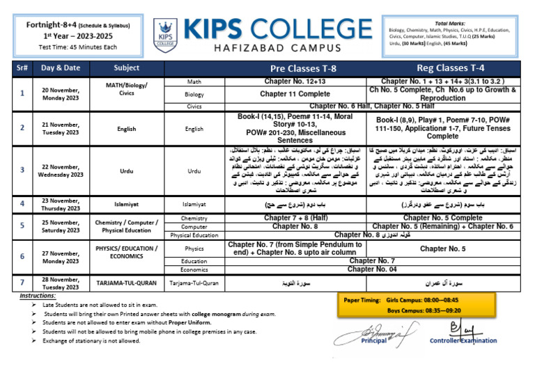 Pre+Reg Date Sheet Fortnight - 8+4 | PDF