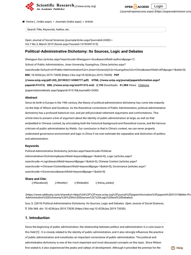 Political-Administrative Dichotomy - Its Sources, Logic and Debat | PDF ...