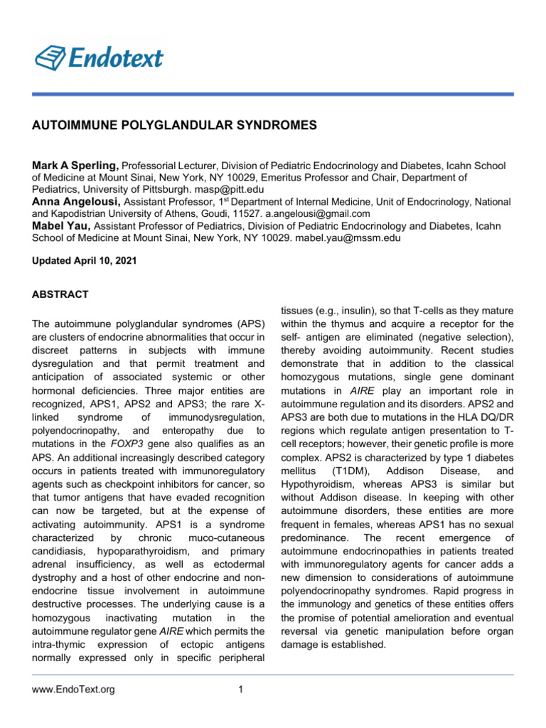 Autoimmune Polyglandular Syndromes | PDF | Adrenal Gland | T Cell