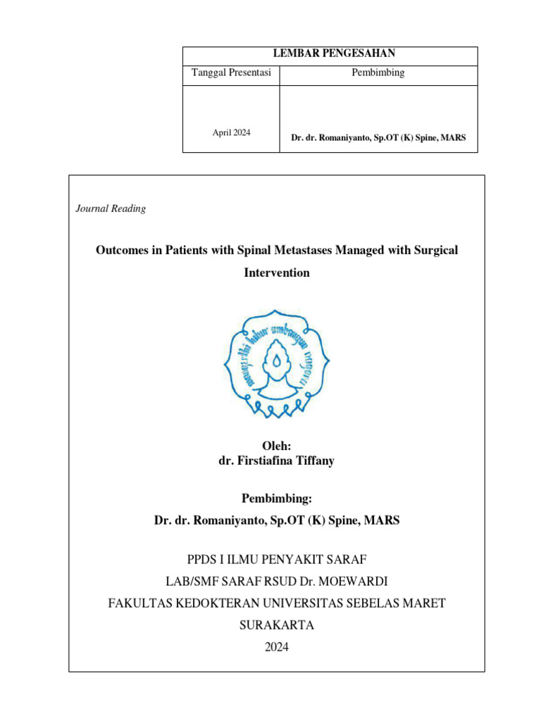 Journal Reading Firstiafina Tiffany - Compressed | PDF | Metastasis | Surgery