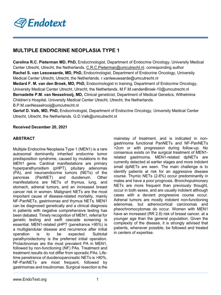Multiple Endocrine Neoplasia Type 1 | PDF | Medical Imaging | Diseases And Disorders