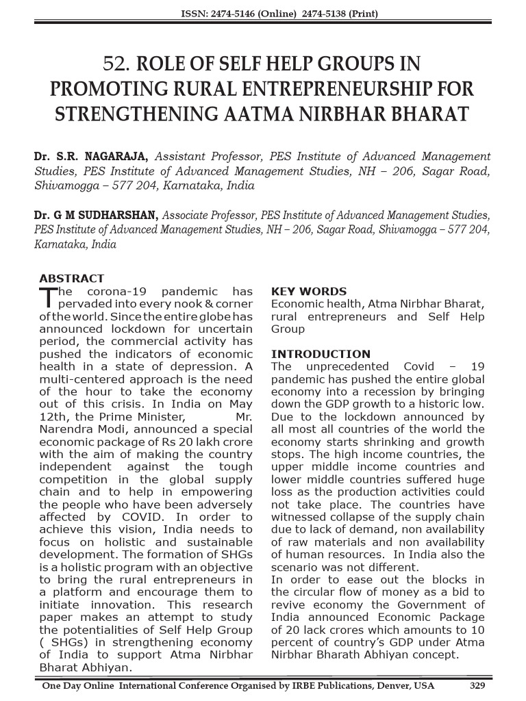 Role of Self Help Groups in Promoting Rural Entrepreneurship For | PDF ...
