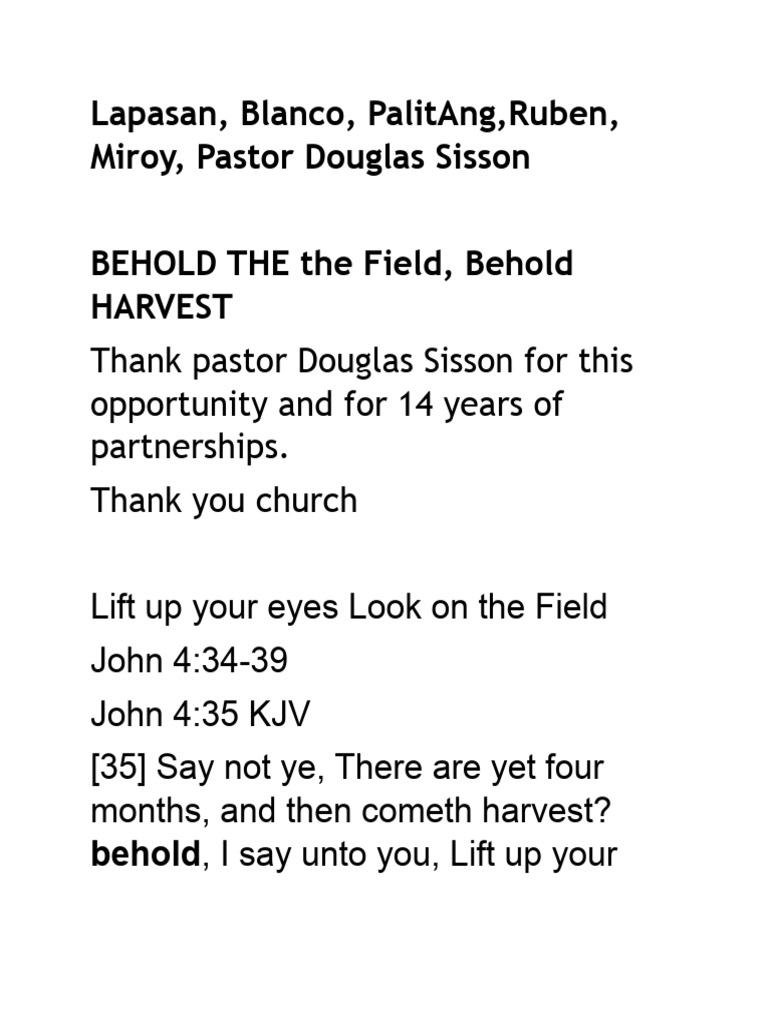 Behold The Harvest Missions | PDF | Gospel Of John | Jesus